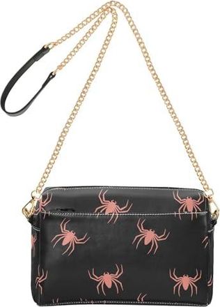 HMZXZ Sac à bandoulière en cuir pour femme Motif araignées roses Halloween Petit sac à main bandoulière Noir