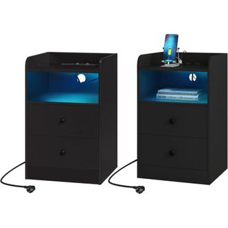 Woltu Lot de 2 Table de Chevet avec Prises &Eacute;lectriques, Ports usb et Lumi&egrave;re led, Table dAppoint, Table Basse &Eacute;troite, Table de Canap&eacute; en Panneaux E1