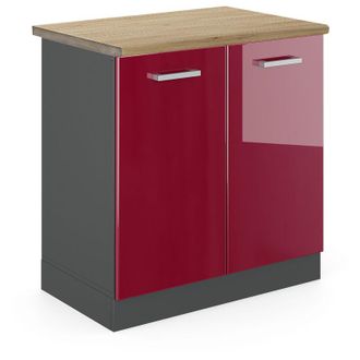 Vicco Spülenunterschrank R-Line, Bordeaux Hochglanz, 80 cm, ap Eiche