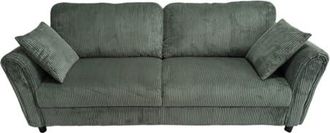 Concept Usine | Canap&eacute; Droit 4 Places Lucerne Vert | Velours C&ocirc;tel&eacute; Doux | Confort Ferme | Design Arrondi et Moderne | Structure Bois | 2 Coussins Inclus | 212 cm d