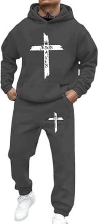 Generic Surv&ecirc;tement pour homme - Ensemble complet imprim&eacute; &agrave; manches longues - Sweat &agrave; capuche - Ensemble de jogging moderne - Mode sportive - Haut et pantalon