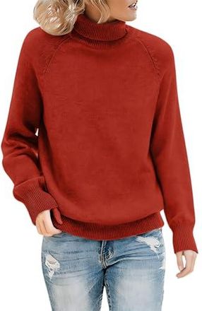Generic Pull pour femme en tricot ample &agrave; manches longues tendance de couleur unie - Pull confortable &agrave; col roul&eacute; - Pull chaud d&eacute;contract&eacute; pour femme pour lau
