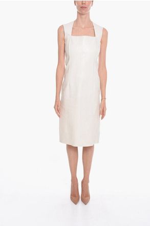 Bottega Veneta Leather Sleeveless Midi Dress with Squared Neckline size 38