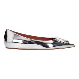 Amina Muaddi Graue Leder-Ballettflats mit Strass - - Shoes - Damen - Grau - 37 1/2 EU
