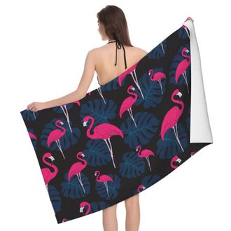 Generic Flamingo Und Bl&auml;tter Badetuch Sandfrei Badet&uuml;cher Leicht Strandtuch F&uuml;r Bad Yoga Strand Camping 80X130Cm