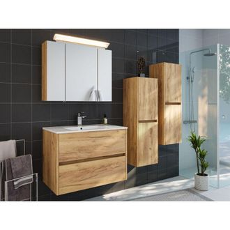 Magnolia Home Badm&ouml;belset Taifun 80cm 4tlg mit Spiegelschrank und 2x Seitenschrank eiche gold