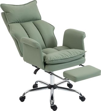 HOMCOM Schreibtischstuhl mit Fu&szlig;st&uuml;tze, B&uuml;rodrehstuhl, mit verstellbarer und hoher R&uuml;ckenlehne, dicke Polsterung, gepolstert mit Kunstleder, Lendenwirbelst&uuml;t