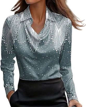 Generic Chemisier Femme Chic et &Eacute;l&eacute;gant Chemisier Satin Chemises et Blouses Mode Tunique Blouse Imprim&eacute;/Uni Vetement Funky Haut D&eacute;contract&eacute; Tshirt Manches Lon