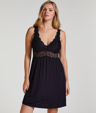 Hunkem&ouml;ller Pyjama HUNKEM&Ouml;LLER Nora Lace Slip Dress, Damen, Gr. XL, schwarz, 95% Viskose, 5% Elasthan, Homewear-Sets Pyjama