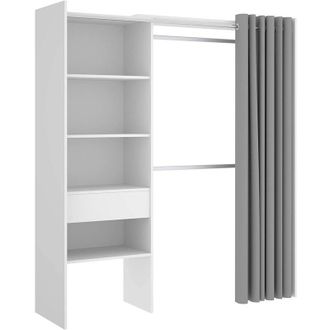 PEGANE Pegane - Armoire dressing extensible avec rideau - 1 tiroir blanc - Longueur 110-160 cm x Hauteur 205 cm x Profondeur 50 cm - Panneaux de particules