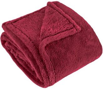 furn. Kallu Kunstfell-Überwurf - erdig weicher Flauschiger Deko-Überwurf mit Oxford-Kante (Beere - 150x200cm)