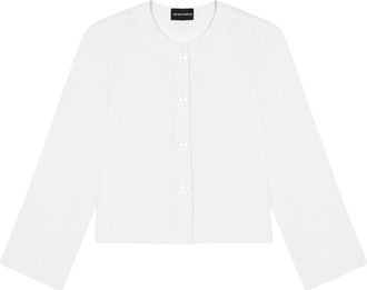 Emporio Armani Femme, Pulls, Blanc, Taille: 42 FR Fluid Micro Leopard Jacquard Shirt