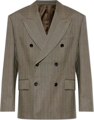 Versace Homme, Vestes, Brun, Taille: M Pinstripe Wool Boxy Blazer