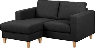 Norrwood home24 Ecksofa 1-Sitzer mit Longchair Schwarz Webstoff Lark 154 x 86 x 140cm Longchair davorstehend links Skandi