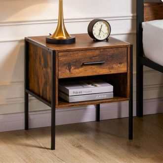 Home Discount Brooklyn Table de Chevet avec 1 tiroir, meuble de chambre, commode, L 43 x P 40 x H 50 cm, Bois-Foncé