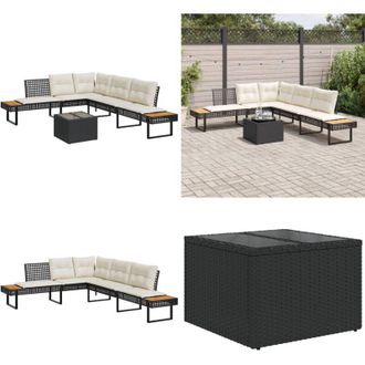 vidaXL 2-tlg. Garten-Sofagarnitur mit Kissen Schwarz Poly Rattan Glas - Vidaxl