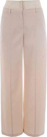 Patrizia Pepe Femme, Pantalons, Beige, Taille: 38 FR Pantalon Palazzo avec Taille en Dentelle