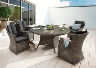 Destiny Sitzgruppe Luna 4 Sessel + Tisch Ø150x75cm, Polyrattan, Vintage grau