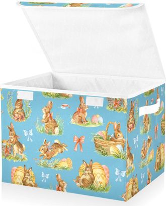 Mnsruu Oster-Aufbewahrungskörbe, zusammenklappbare Aufbewahrungskörbe mit Deckel, Ostereier, Kaninchen, Aufbewahrungsboxen, Kleiderkörbe für die Organisation