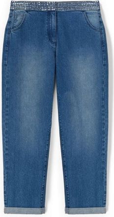 Motivi Femme, Jeans, Bleu, Taille: 42 FR Jean Boyfit avec ceinture orn&eacute;e de bijoux