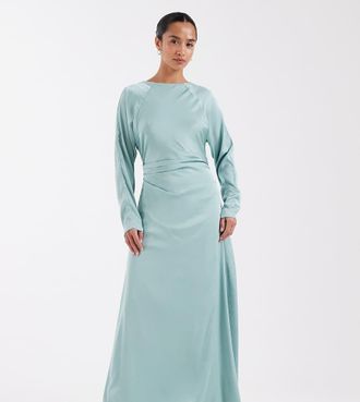 Tfnc Petite Robe longue de demoiselle dhonneur en satin &agrave; manches longues - Aigue-marine-Vert