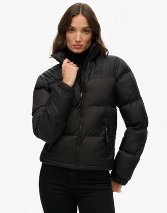 Superdry Wattierte Funktionsjacke in Schwarz ohne Kapuze