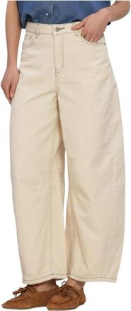 Object Andrea MW Cropped Twill Jeans - - Trousers - Damen - Beige - M