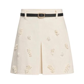 Self Portrait Denim Beaded Floral Mini Skirt - - Skirts - Damen - Beige - S