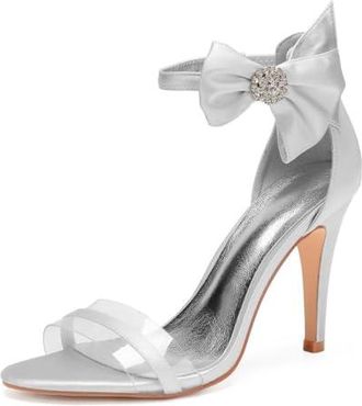 Generic Sandales &Agrave; Talons Hauts Femmes Chaussures De Mariage Sexy Mari&eacute;e Open Toe Stylet Et&eacute; Talon Soir&eacute;e Chaussures 10.5Cm,Argent,38 EU