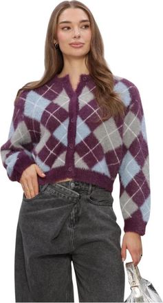 Refined Department Gestrickter Karokardigan Nomi - - Knitwear - Damen - Lila - S