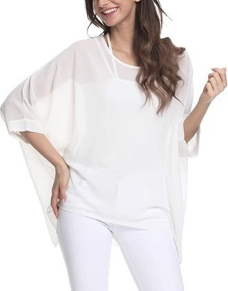 Minetom Damen Sommer Chiffon Bluse Strand Beil&auml;ufige T Shirt Lose Hemd Oversize Oberteile Tuniken Tops Strandponcho Bikini Cover Up Stil 14 Einheitsgr&ouml;&szlig;e