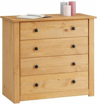IDIMEX Commode cancun avec 4 tiroirs, en pin massif finition teint&eacute;e/cir&eacute;e