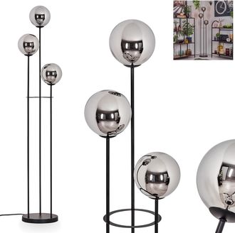HOFSTEIN Stehleuchte Gastor, Stehlampe aus Metall/Glas in Schwarz/Chrom/Rauch, moderne Leuchte im Retro/Vintage-Design (Ø 15 cm), Fußschalter, 148,5 cm, E14, W
