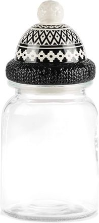 Baden originelles dekoratives winterliches Vorrats-Glas Dekoglas mit Deckel als Wintermütze (schwarz-weiß)