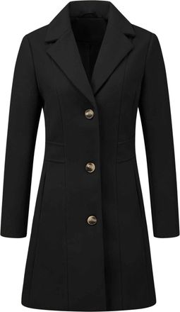 Allegra K Damen Winter Erbsenmantel 2025 Herbst Einreiher Lange Oberbekleidung Trenchcoats, Schwarz, S