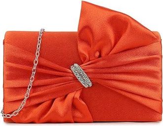 Girly HandBags Femme Pochette en satin pour femme, sac de soirée avec chaîne et broche en cristal Orange