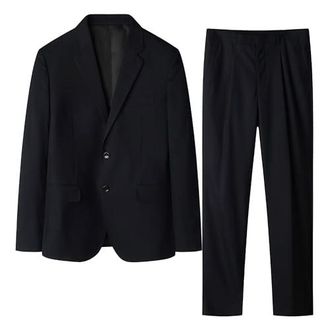Generic Blazer noir d&eacute;t&eacute; 2 pi&egrave;ces pour homme - Manteau de sport d&eacute;contract&eacute; - 2 boutons - L&eacute;ger et fin - Veste et pantalon habill&eacute;, Noir, XXL