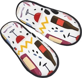 Generic Pantoufles Impression De Bouteilles De Vin Et De Verres Chaussures Chauds Maison Chausson Pour Ext&eacute;rieur Homme Int&eacute;rieur M