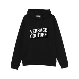 Versace Jeans Couture Schwarzer Kapuzenpullover mit Logo-Schriftzug - - Sweatshirts & Hoodies - Herren - Schwarzk - M