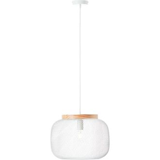 Brilliant Suspension Giada, E27, diam. 39 cm, metal blanc et bois