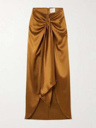 Galvan Jupe Longue Asymétrique En Satin De Lovie - Marron