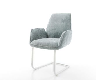 DELIFE Freischwinger Zoa-Flex Chenille Pastellblau Freischwinger flach Wei&szlig; Taschenfederkern, Esszimmerst&uuml;hle