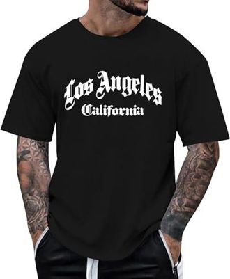 Generic T-shirt pour homme 1 pi&egrave;ce &agrave; manches courtes et imprim&eacute; alphabet - Col rond - Tissu tricot&eacute; en polyester avec l&eacute;ger stretch - Coupe normale - Style pu