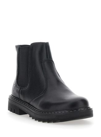 Pom dApi Girls Black Ankle Boots With Logo Rubber