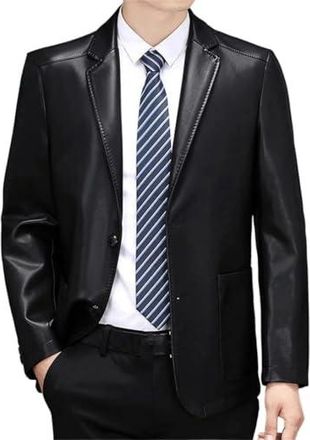 Generic Blazer de moto décontracté en cuir polaire avec fermeture éclair pour homme, Noir, 3XL