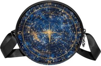 Generic Sac &agrave; bandouli&egrave;re rond rond pour femme, motif roue dastrologie avec fermeture &eacute;clair, bretelles r&eacute;glables, style d&eacute;contract&eacute;