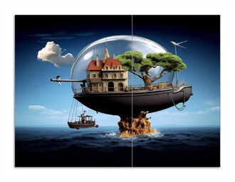 Wallario Herdabdeckplatte/Spritzschutz aus Glas, 2-teilig, 70x52cm mit 13 mm hohen Füßen, für Ceran- und Induktionsherde, Schwebende Inselträume