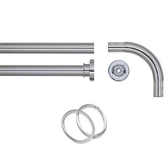 Sealskin Winkel Duschvorhangstange, Aluminium, Farbe: Chrom glänzend, Durchmesser 28 mm, 90 x 90 cm + Duschvorhangringe 12 Stück, Glasklar