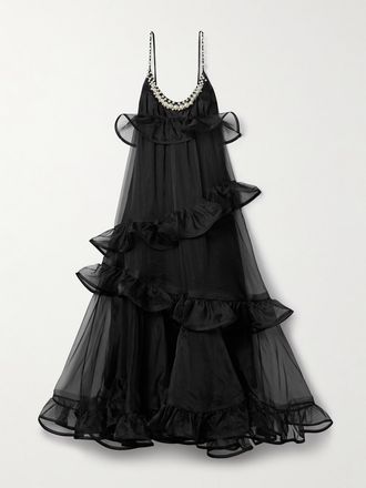 Zimmermann Robe Du Soir En Organza De Soie À Volants Et À Ornements Crush - Noir