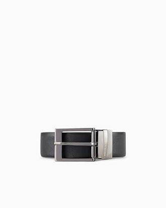 A|X Armani Exchange Leather Belt with Plaque Ceinture, Black/Dark Brown-Black/Dark Brown, Taille Unique Homme